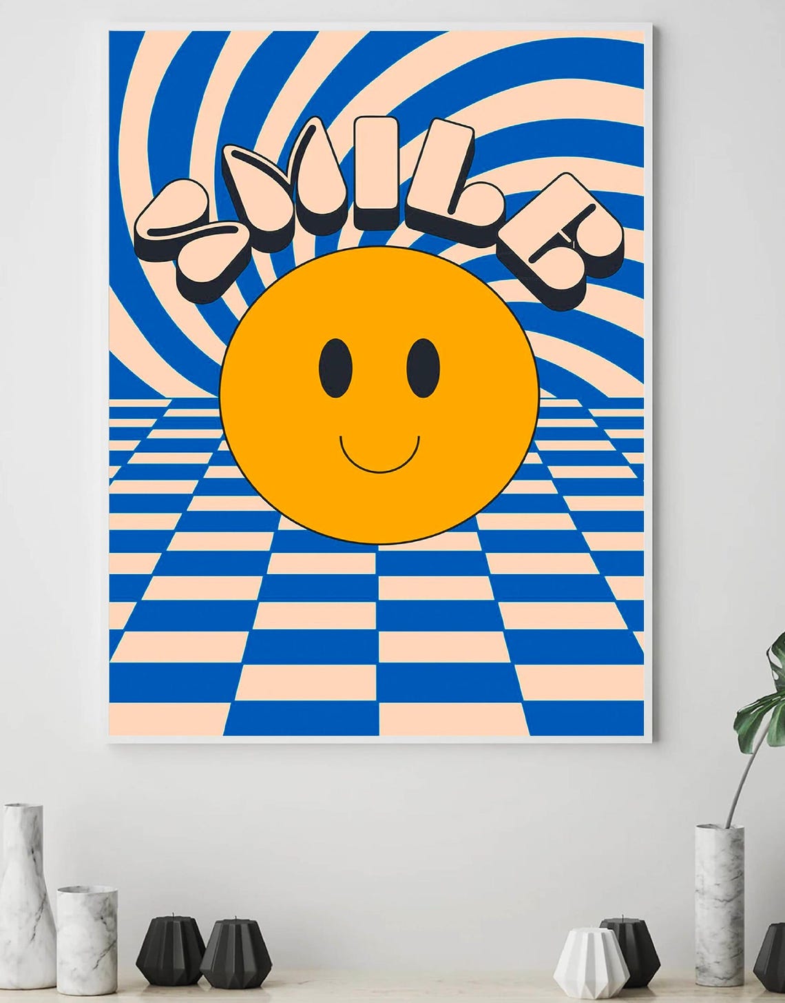 Cute Smiley Poster | Happy Face Art | Y2K Eclectic Decor | Retro Groovy ...