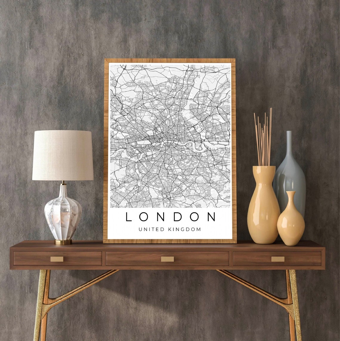 London City Map Wall Art | UK Map Gift | Minimalist Black and White ...