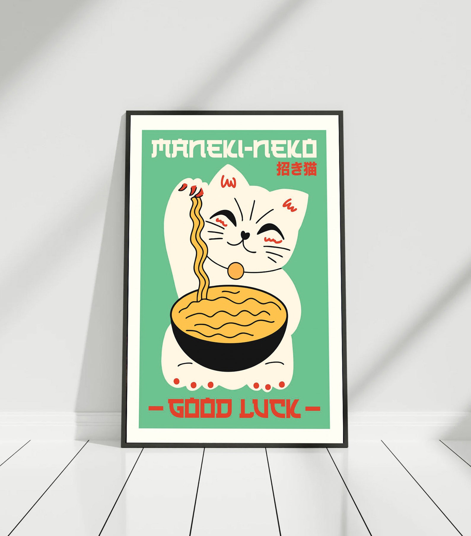 Maneki Neko Good Luck Print | Japanese Cat Illustration Poster | Lucky ...