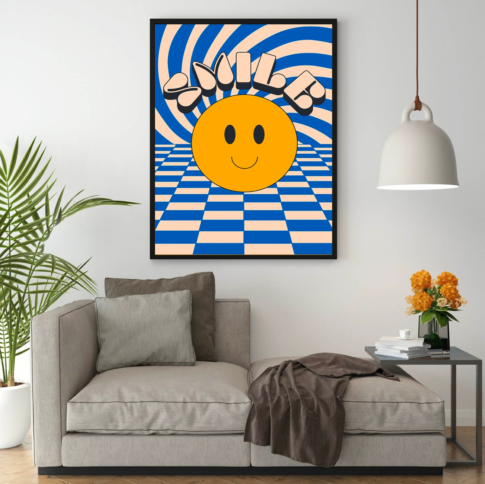 Cute Smiley Poster | Happy Face Art | Y2K Eclectic Decor | Retro Groovy ...