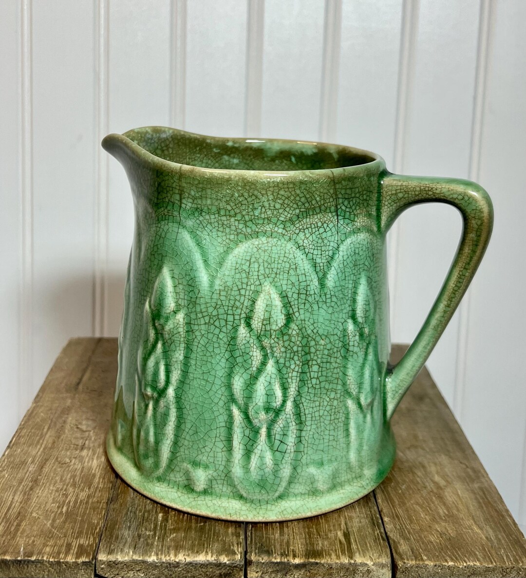 Vintage Early Mccoy Hull Pottery Unmarked Green Asparagus Bas Relief ...