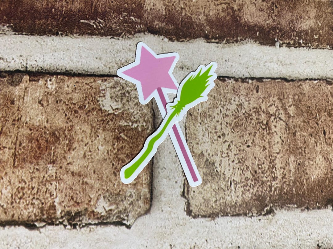 Wicked Broom and Wand Sticker Set Waterproof Glossy Laminated Sticker ...