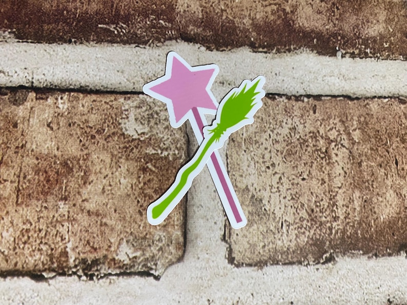 Wicked Broom and Wand Sticker Set Waterproof Glossy Laminated Sticker ...