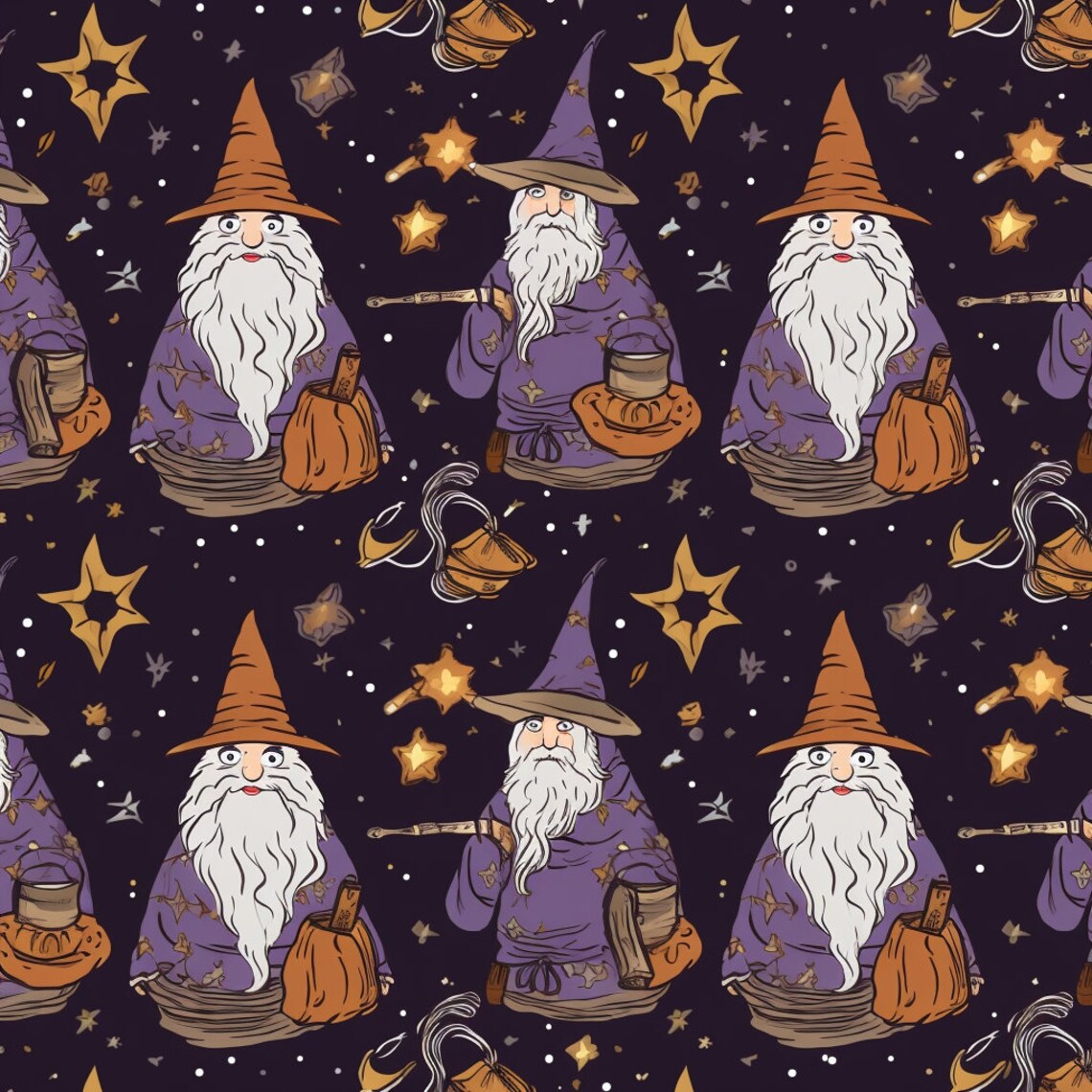 Wizard Pattern Digital Paper, Seamless Pattern, Wizard Junk Journal ...