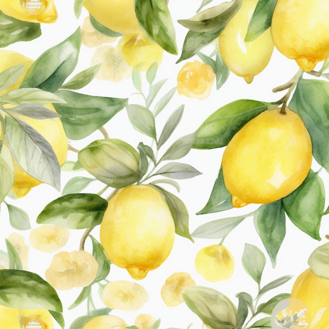 Pack of 5 Lemon Patterns, Flowers, Blue, White, and Yellow, PNG, PDF ...