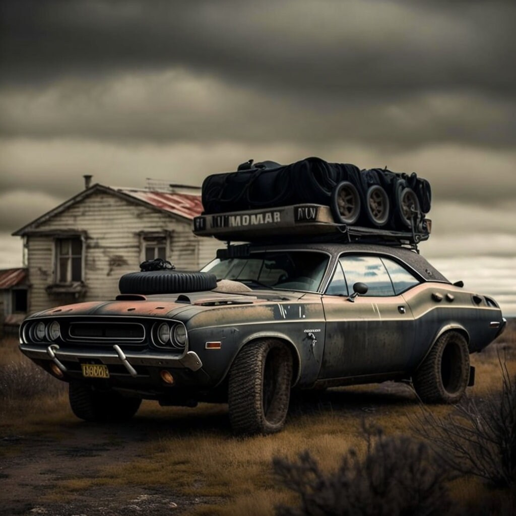 1970s Muscle Car Art, Lifted Car, Rusty Car, Car in the Desert ...