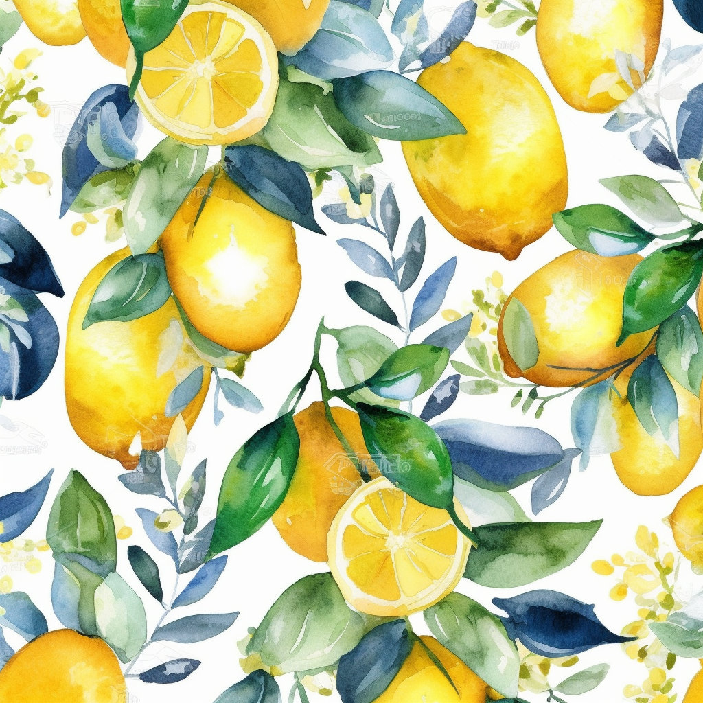 Pack of 5 Lemon Patterns, Flowers, Blue, White, and Yellow, PNG, PDF ...