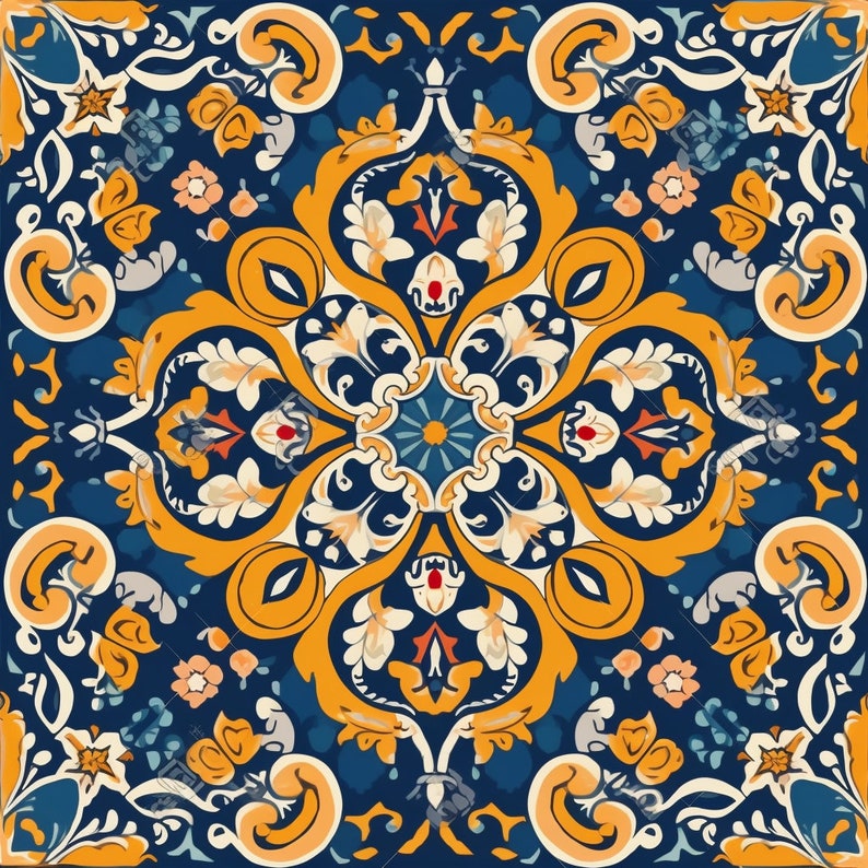 Tile Pattern, Spanish, Blue, White, and Orange, PNG, PDF, Cards ...