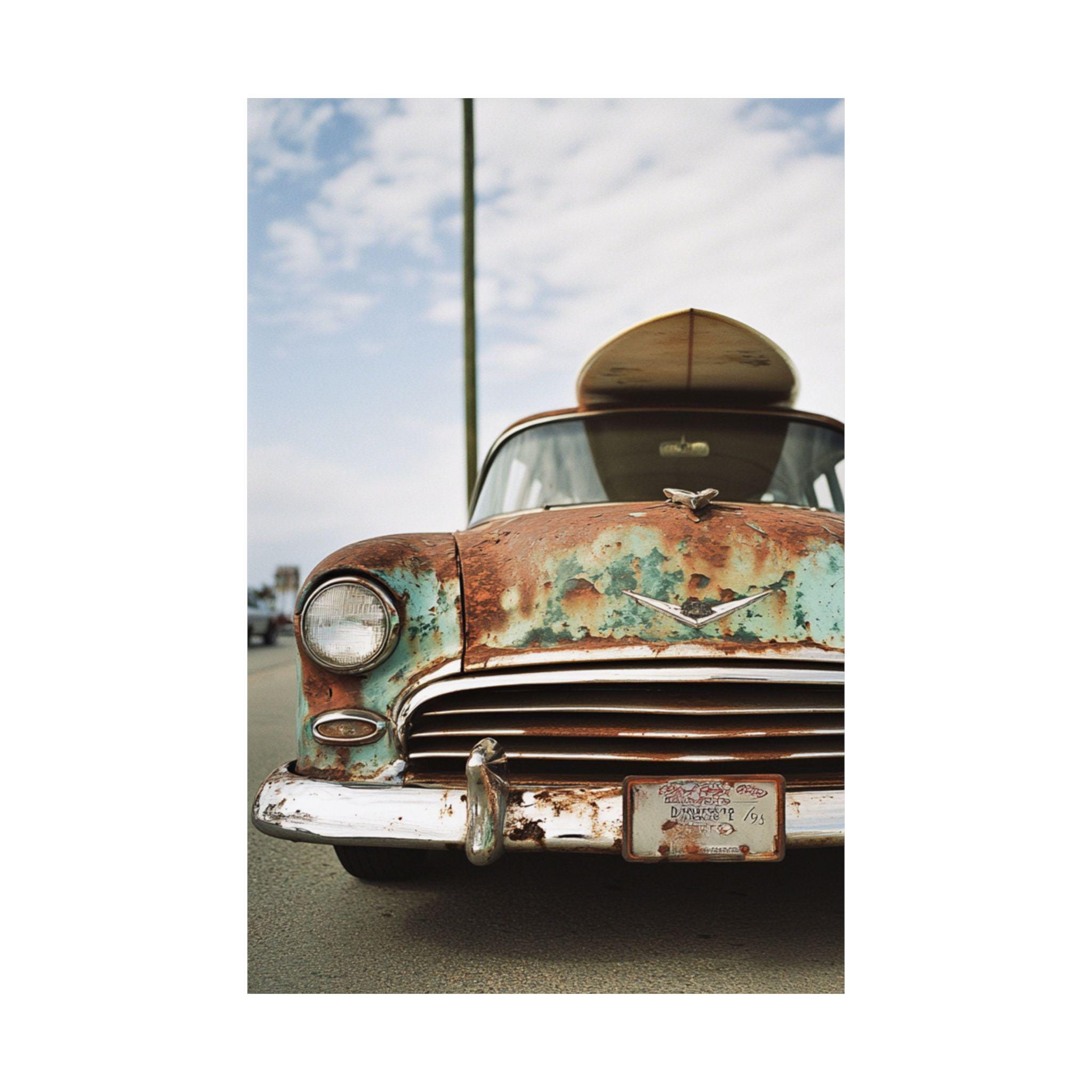 Vintage Car Poster Surfboard Poster Surf Vibes Picture California Vibes ...