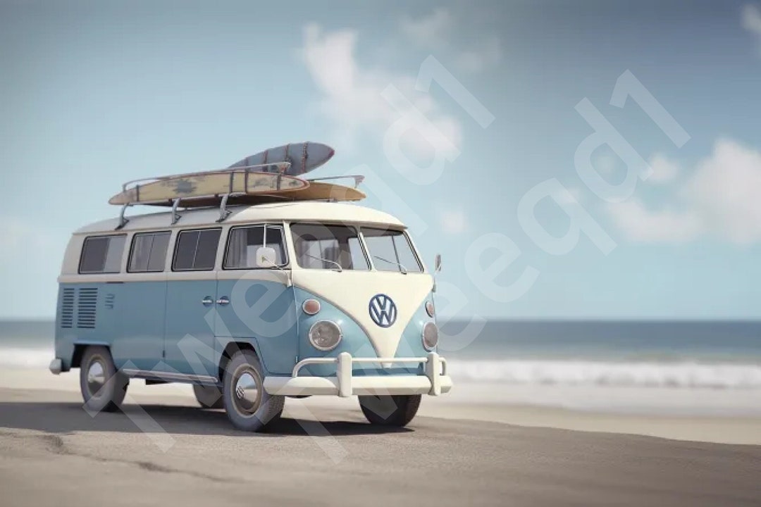 Vintage Volkswagon Van Art, Digital Download, Sunset, California ...