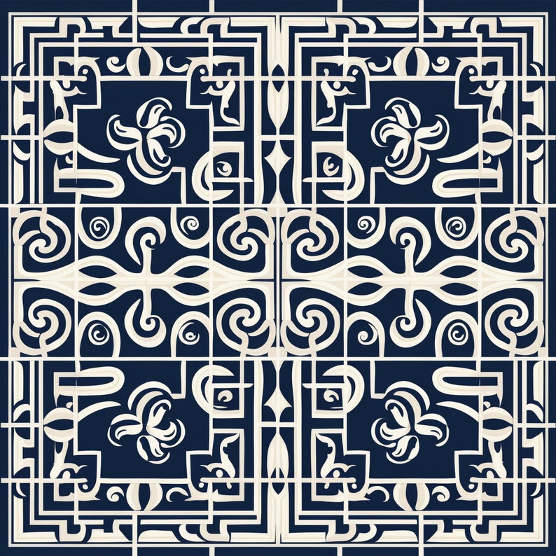 Greek Tile Seamless Pattern, Blue and White, PNG, PDF, Cards, Digital ...