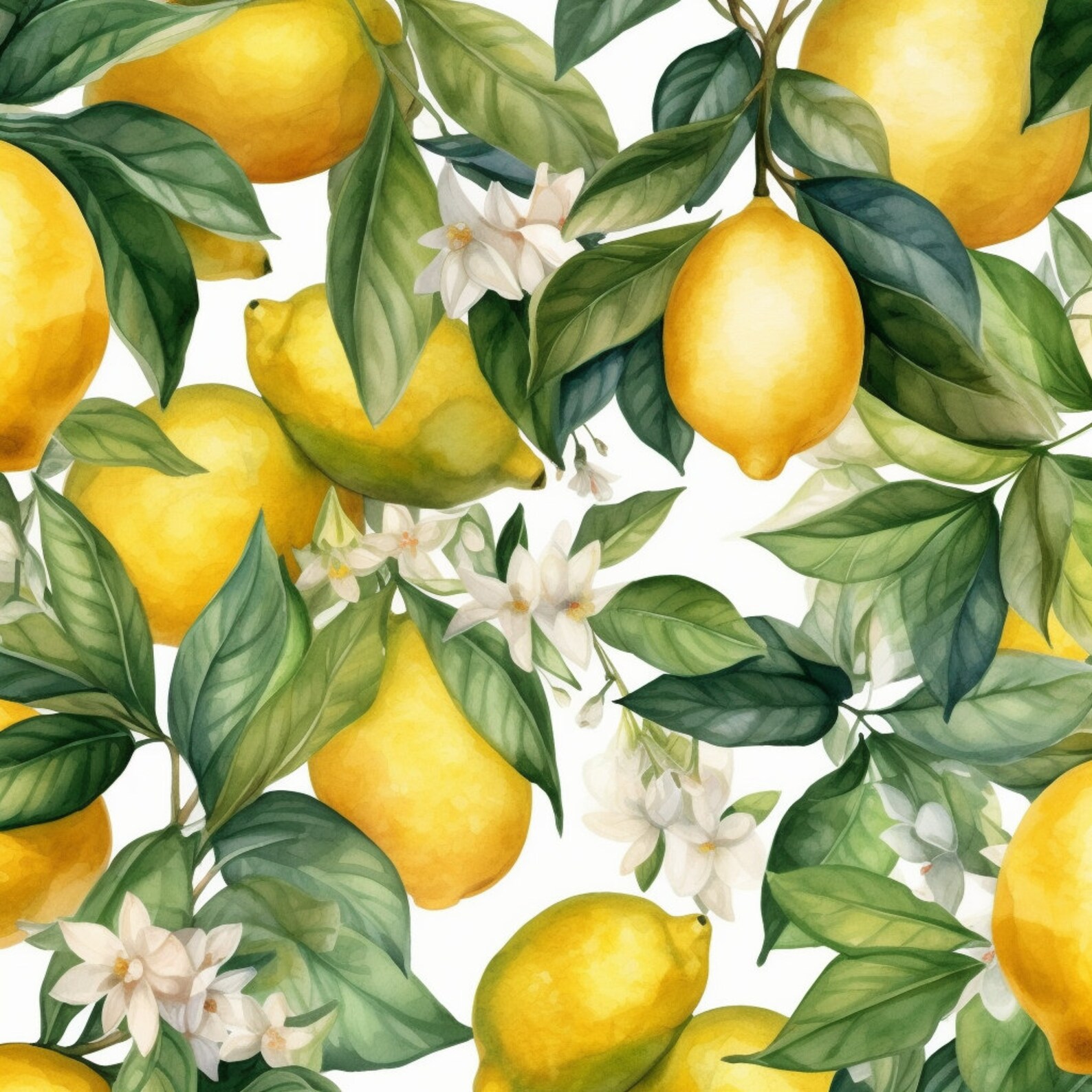 Pack of 5 Lemon Patterns, Flowers, Blue, White, and Yellow, PNG, PDF ...