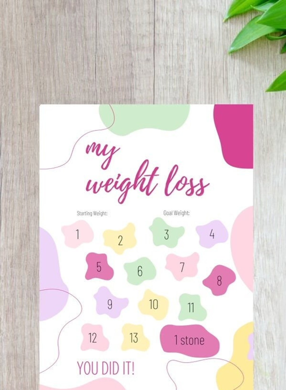 Weight Loss Progress Tracker Printable 1 Stone - Etsy