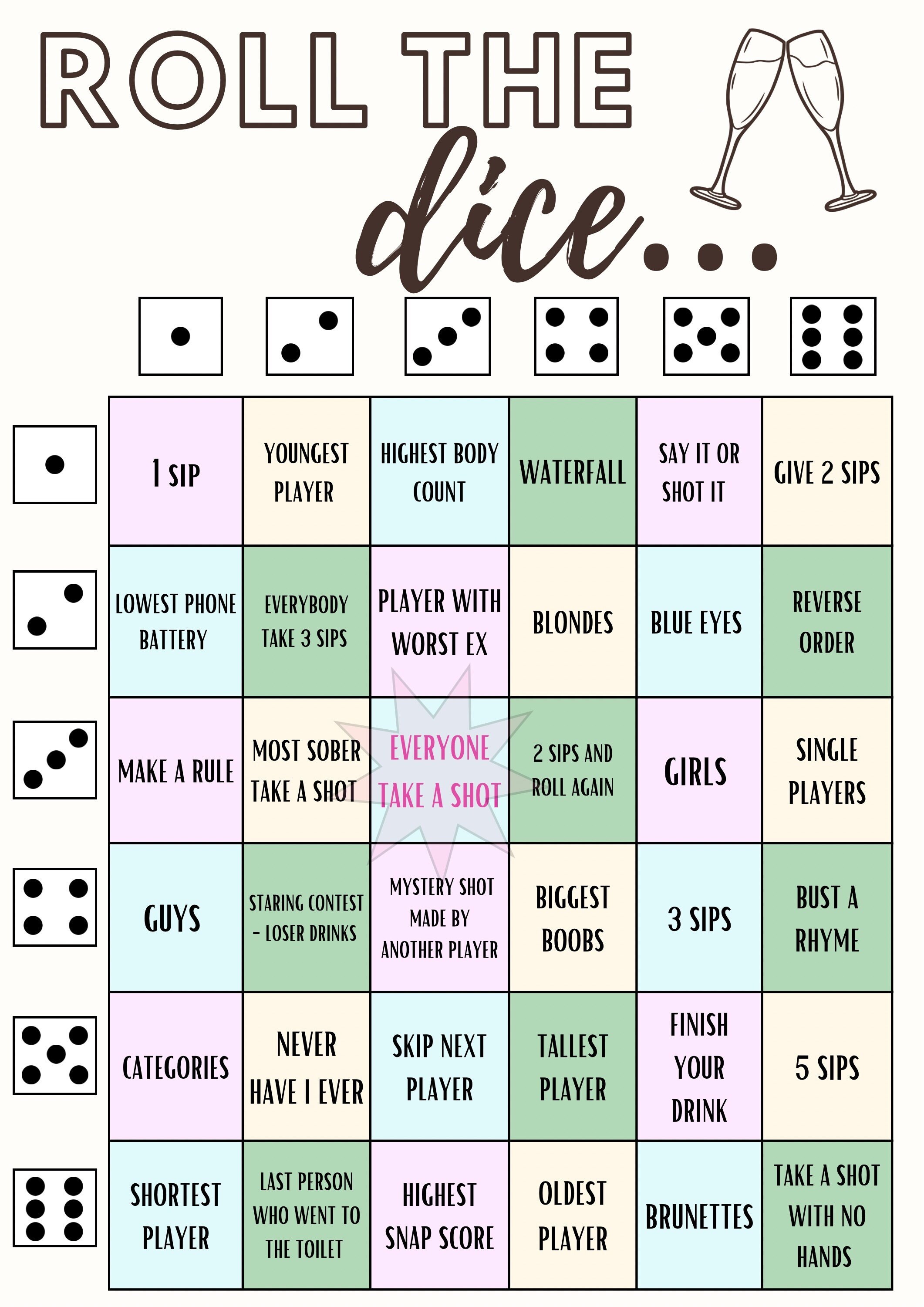 Roll the Dice Printable Drinking Game - Etsy