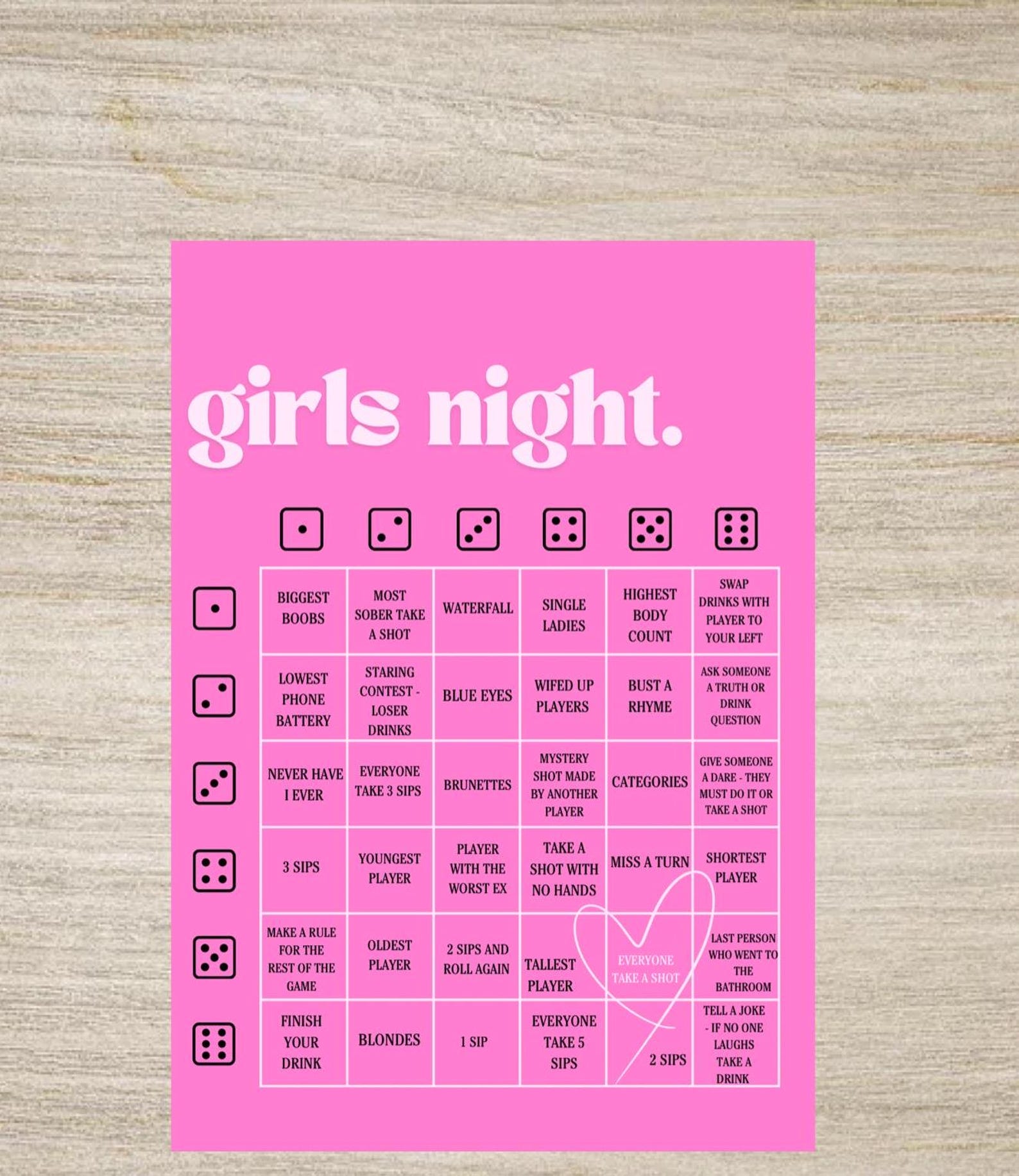 Girls Night Drinking Game - Roll the Dice - Etsy
