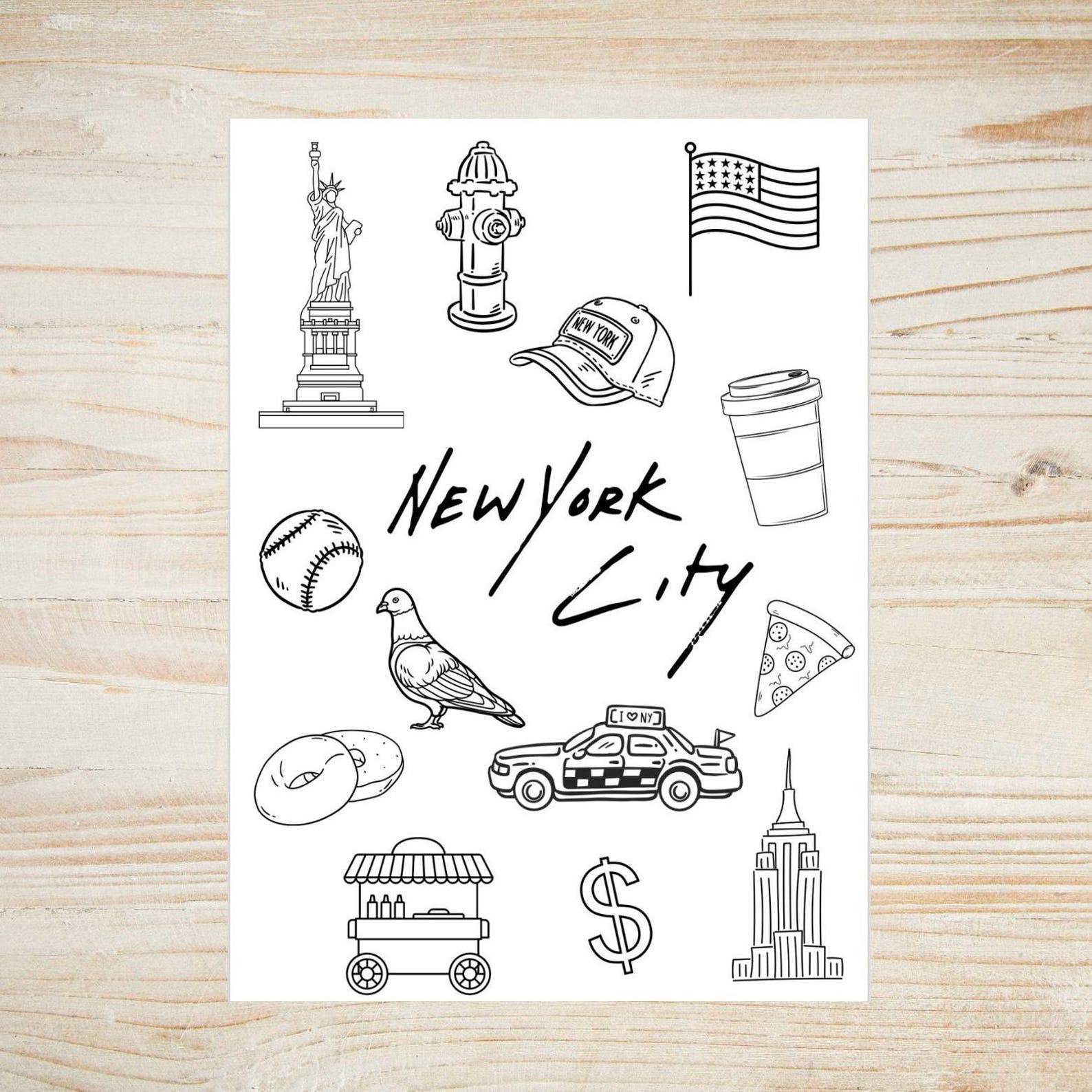 New York City Colouring Page - Instant Download PDF - Etsy