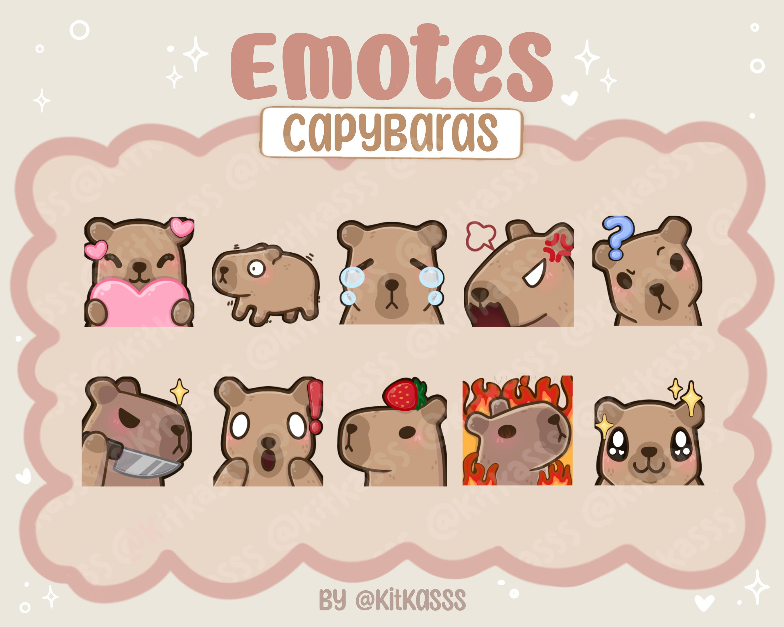Capybara Twitch Emotes - Twitch/discord Emotes - Cute Kawaii Capybara ...