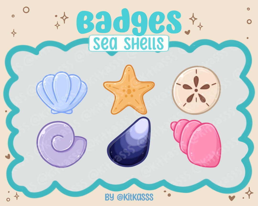 Sea Shell Twitch Sub/bit Badges - Cute Seashell Badges - Cute Kawaii ...