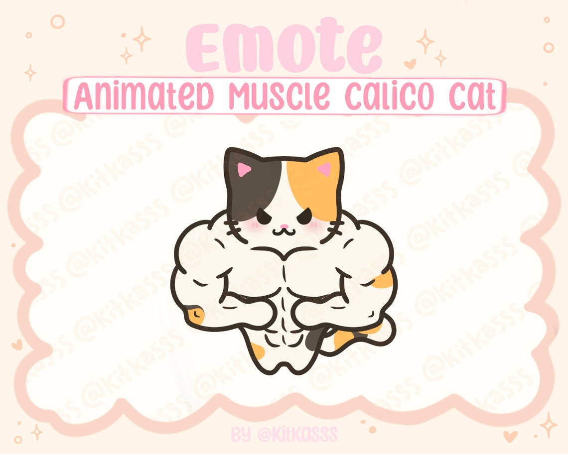 Animated Twitch Emote - Buff Calico Cat Emote - Muscle Calico Cat Emote - Twitch/discord ...