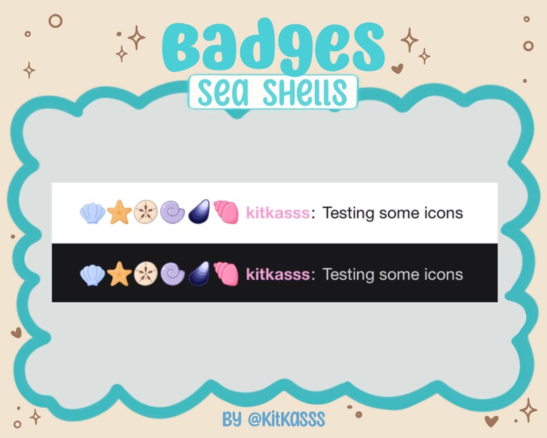Sea Shell Twitch Sub/bit Badges - Cute Seashell Badges - Cute Kawaii ...