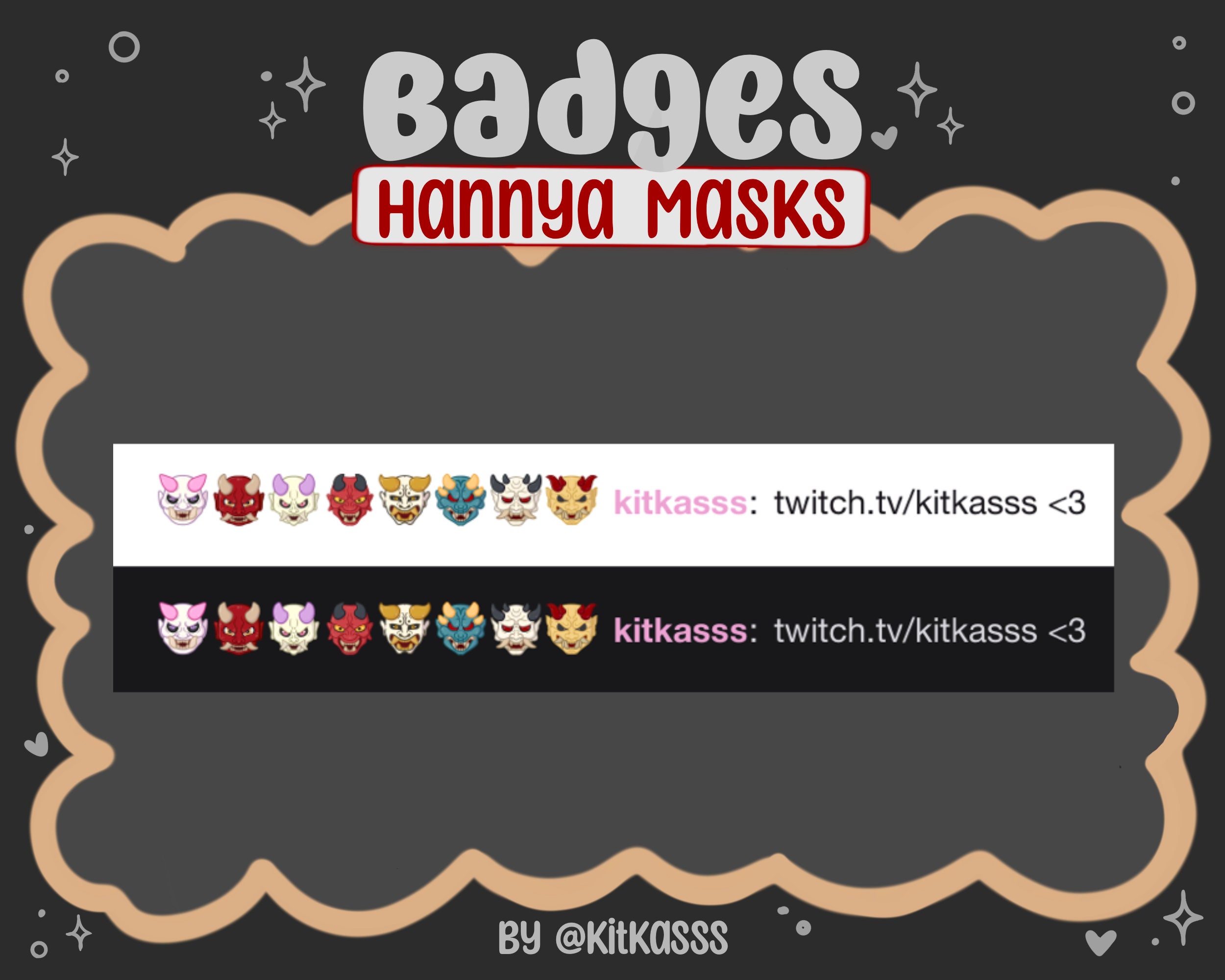 Hannya Mask Twitch Badges Oni Masks Badges Demon Mask Badges Japanese ...