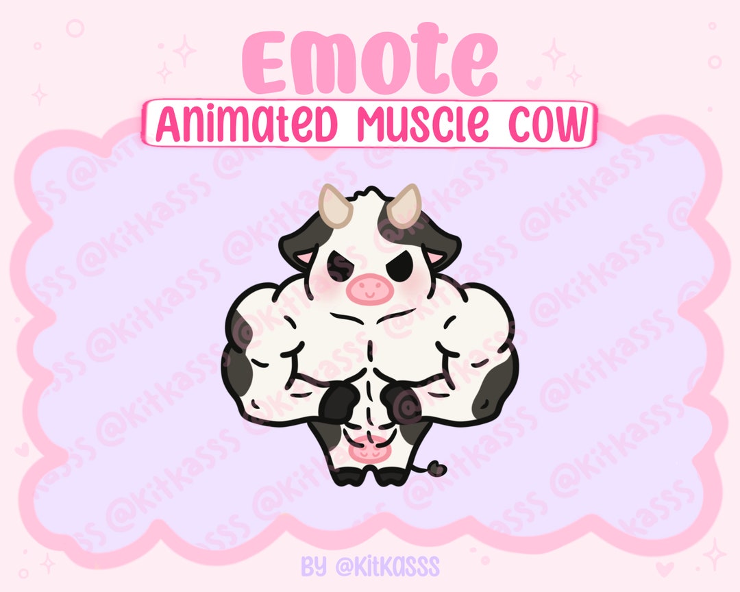 Animated Muscle Cow Emote - Animated Cow Twitch Emote - Muscle Emote ...