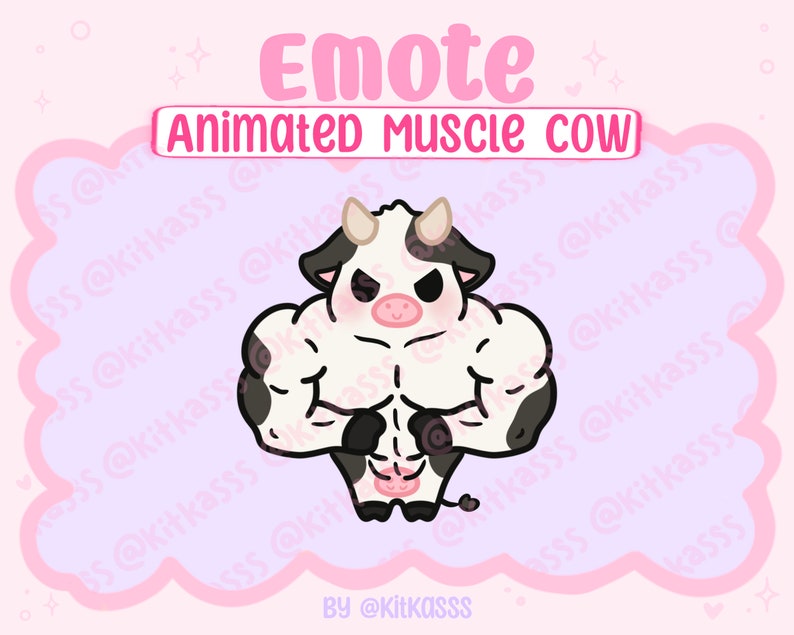 Animated Muscle Cow Emote - Animated Cow Twitch Emote - Muscle Emote ...