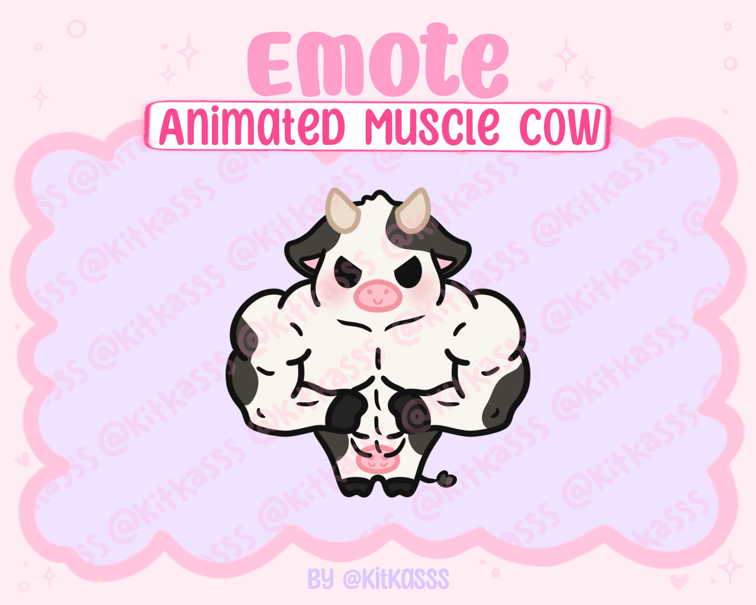 Animated Muscle Cow Emote - Animated Cow Twitch Emote - Muscle Emote ...