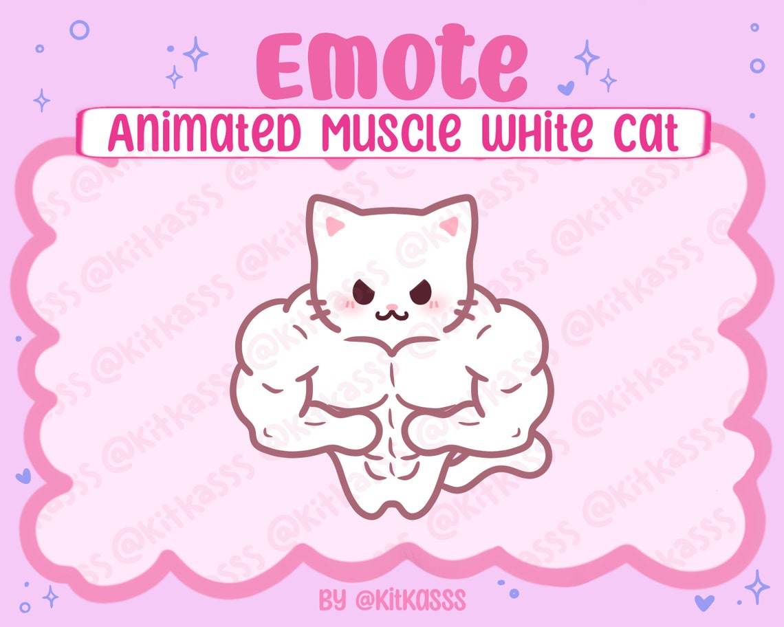 Animated Emote - White Cat Muscle Emote - Kawaii Cute White Cat Emote ...