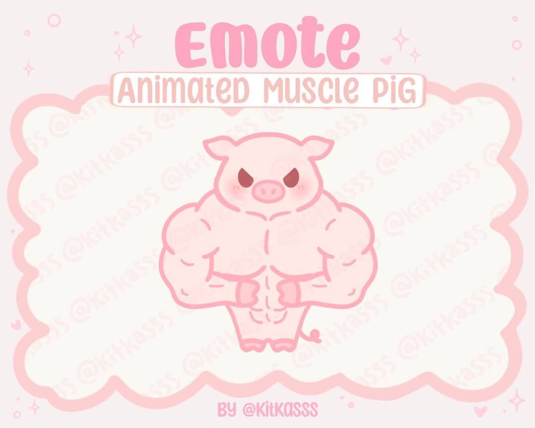 Animated Muscle Pig Emote - Muscle Emote - Gym Emote - Kawaii Cute Pig ...