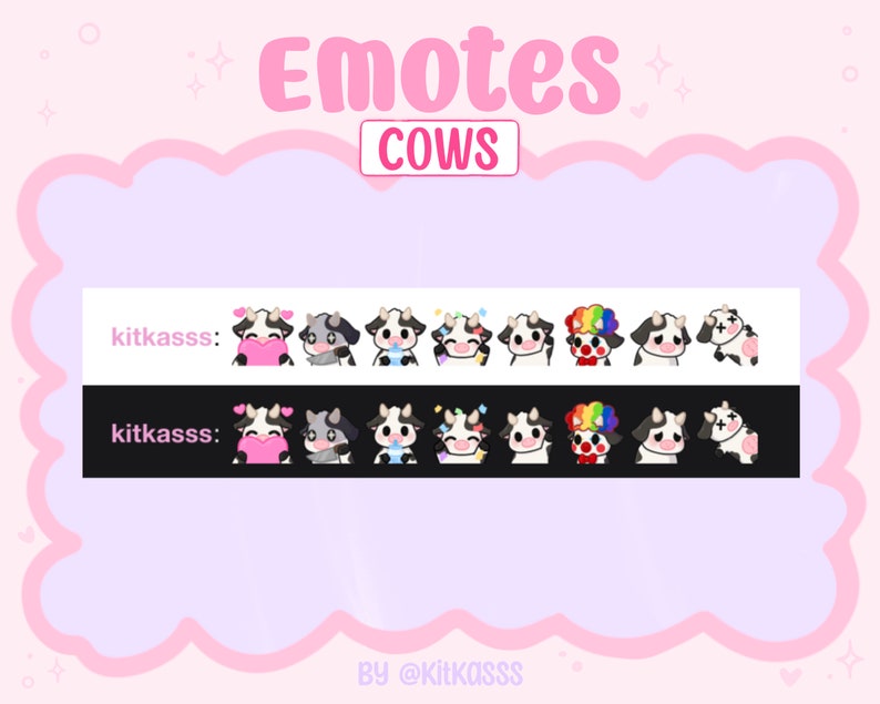8 Twitch/discord Emotes - Cow Emotes - Animated Cow Emote - Kawaii Cute ...