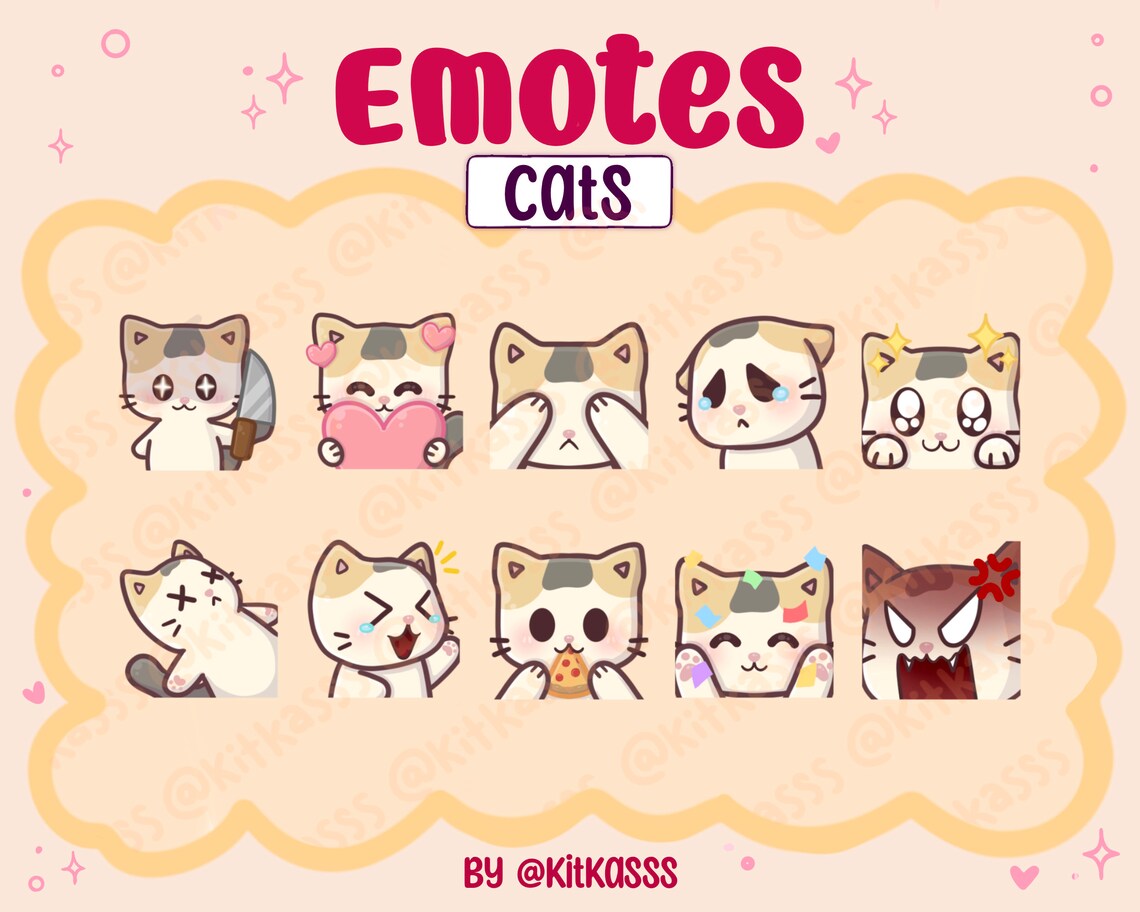 10 Cat Twitch Emote Kawaii Cute Cat Emotes Cat Emotes - Etsy