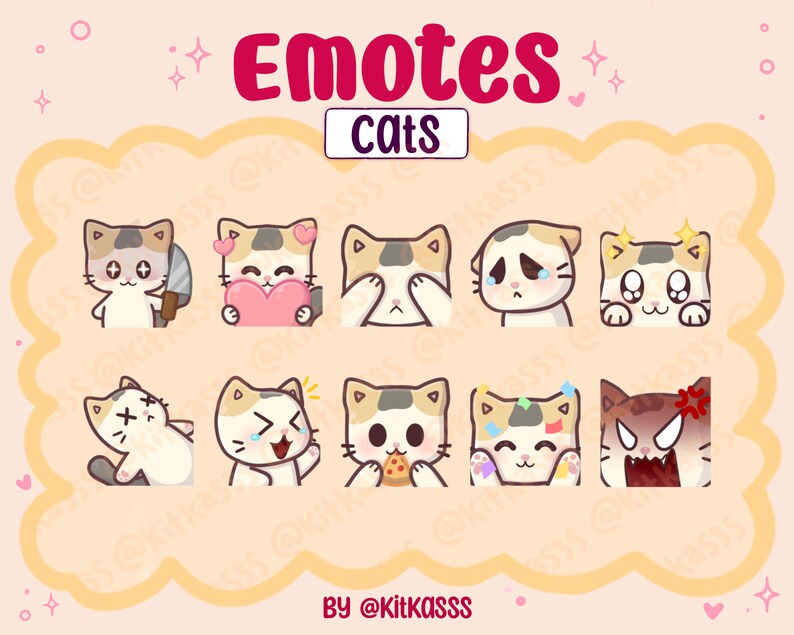 10 Cat Twitch Emote - Kawaii Cute Cat Emotes - Cat Emotes - Kitty ...