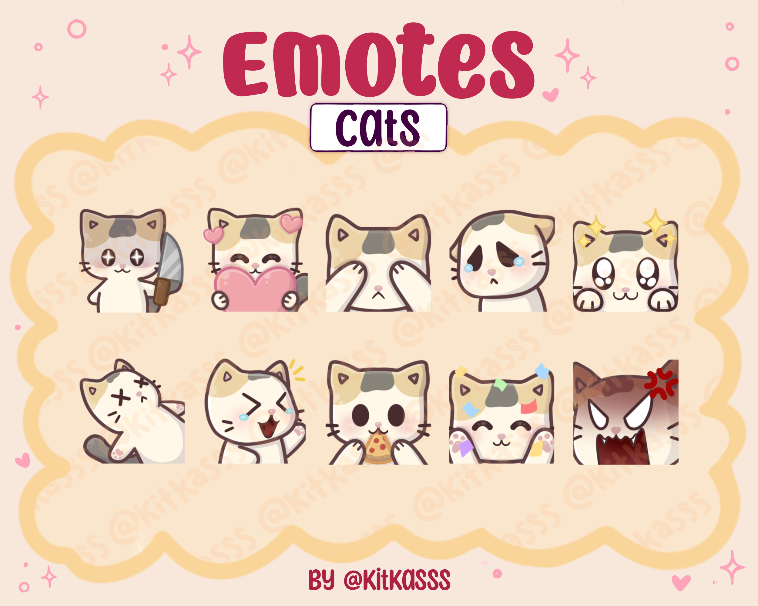 10 Cat Twitch Emote - Kawaii Cute Cat Emotes - Cat Emotes - Kitty ...
