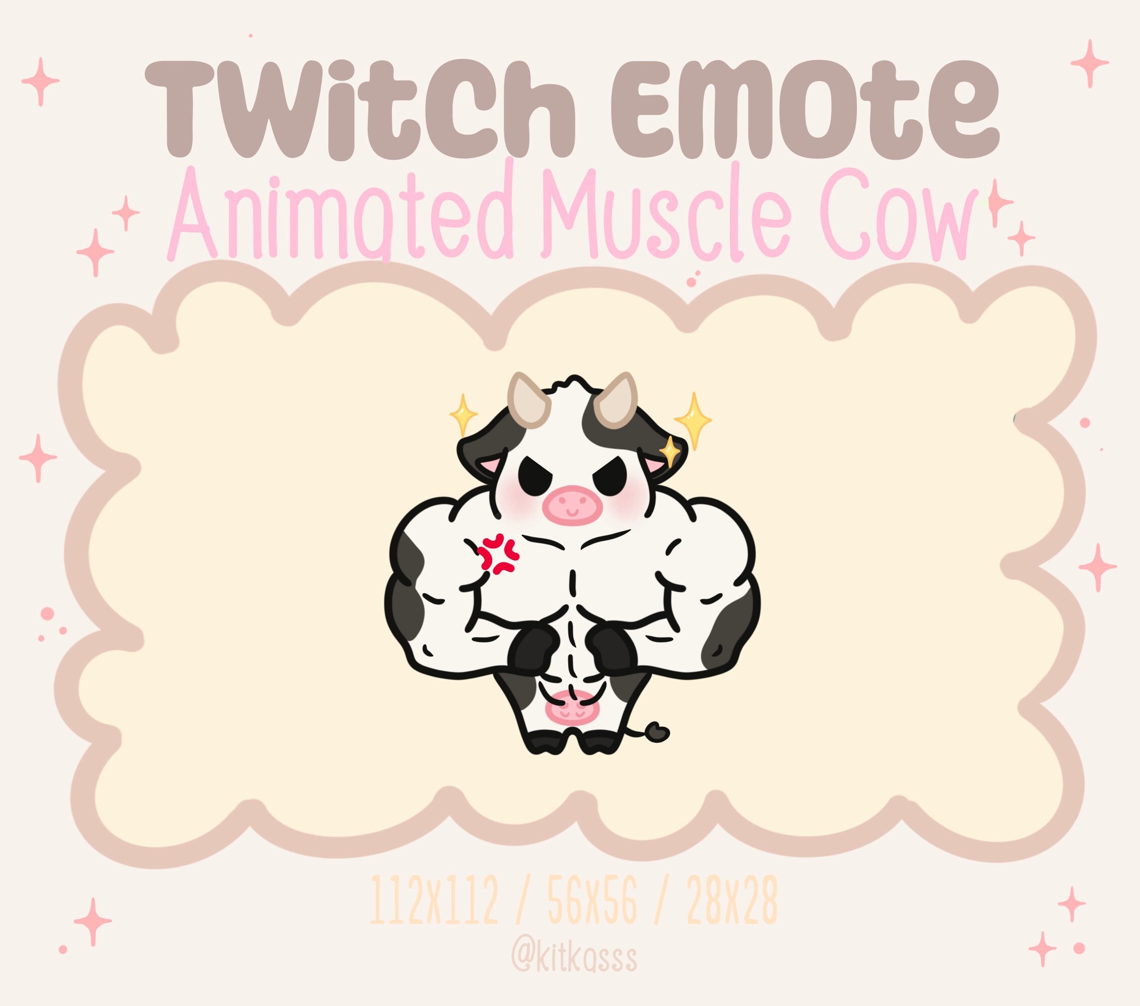 Animated Muscle Cow Emote Animated Cow Twitch Emote Muscle - Etsy UK