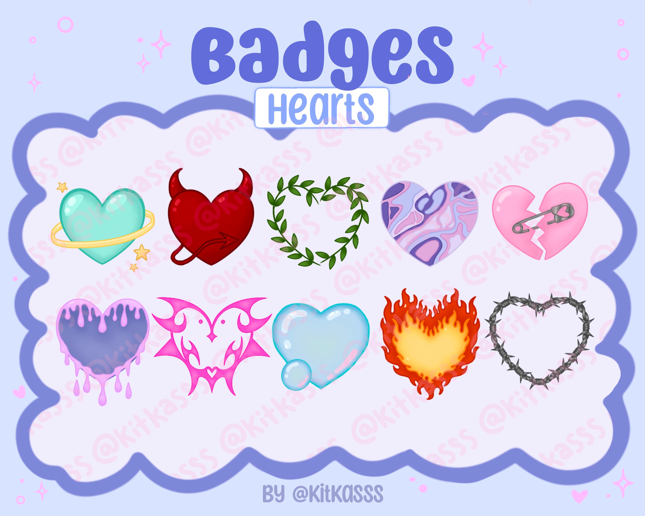 10 Unique Heart Twitch Sub Badges - Heart Twitch Badges - Cute Kawaii ...