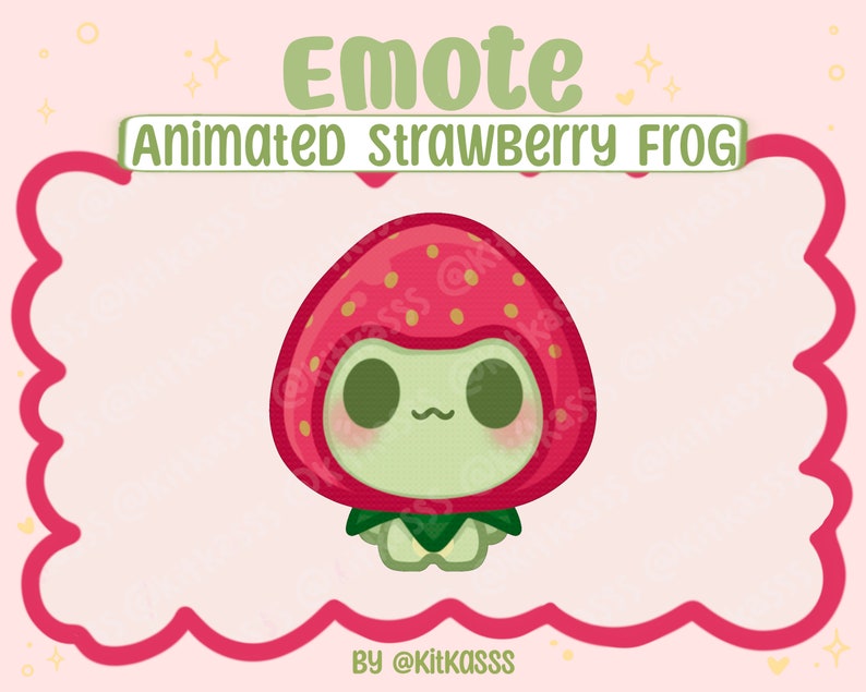 Animated Frog Emote - Cute Kawaii Frog - Strawberry Hat Frog - Cute ...