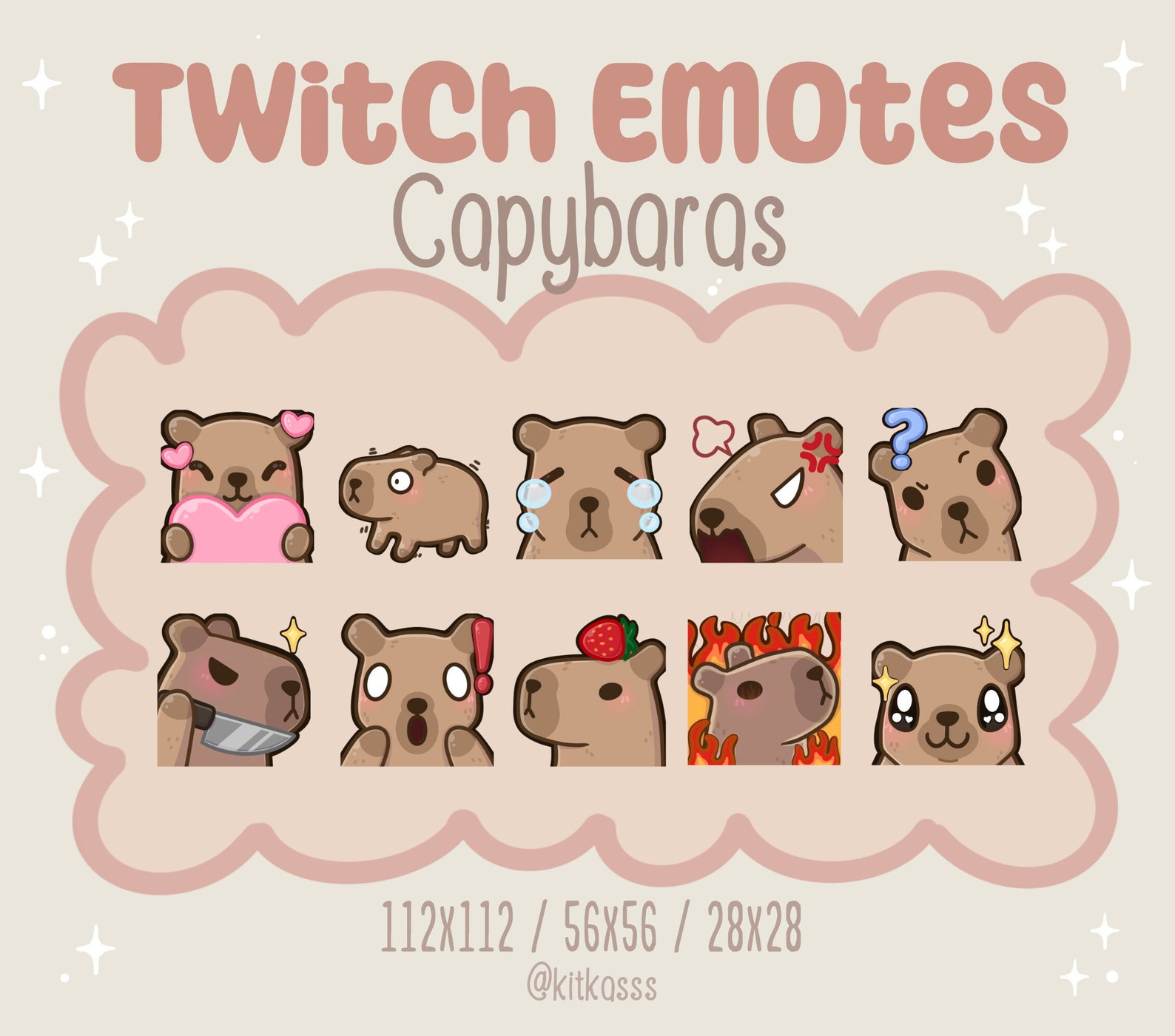 Capybara Twitch Emotes Twitch/discord Emotes Cute Kawaii - Etsy UK