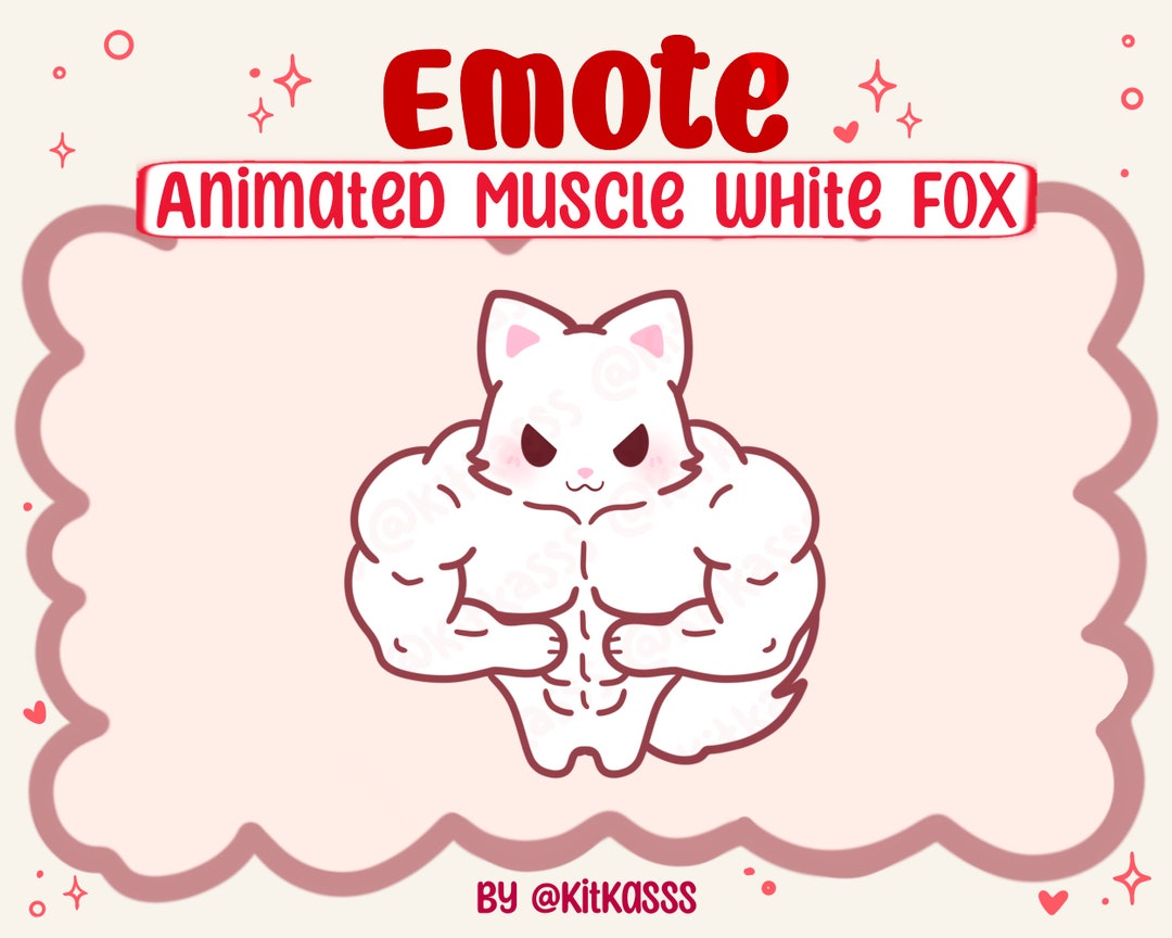 Cute White Fox Animated Emote - Buff White Fox Emote - Muscle White Fox ...