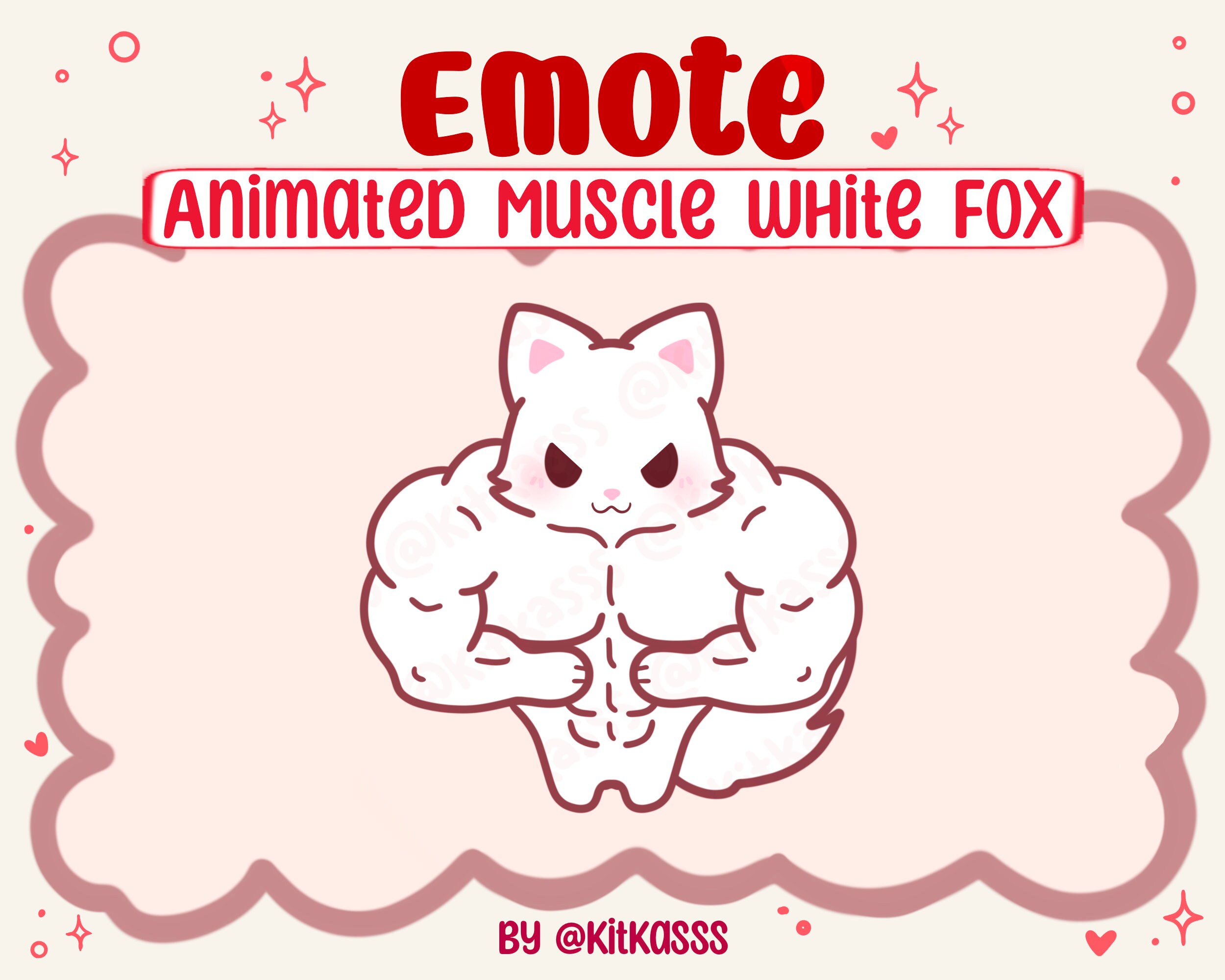 Cute White Fox Animated Emote Buff White Fox Emote Muscle White Fox ...