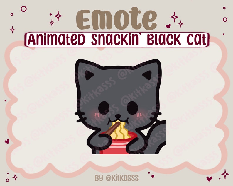 Animated Black Cat Emote - Snackin’ Cat Emote - Animated Eating Black ...