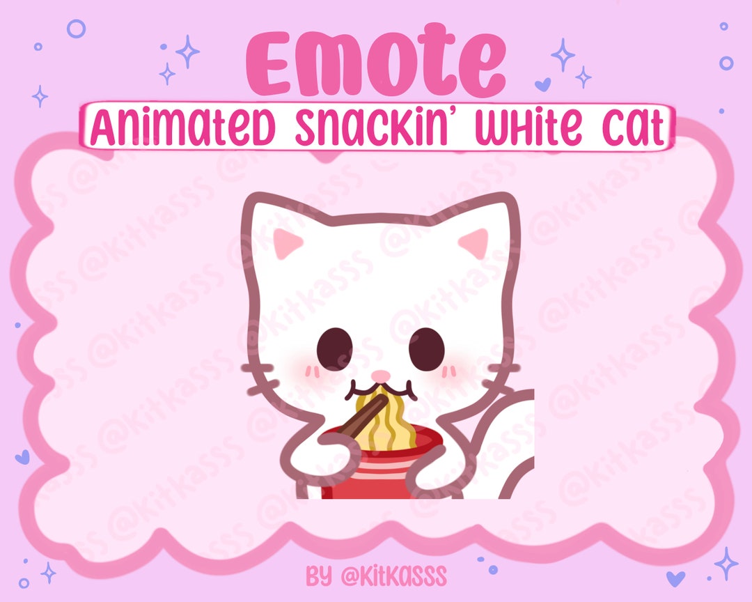 Animated White Cat Emote - Snackin’ Cat Emote - Animated Eating White ...
