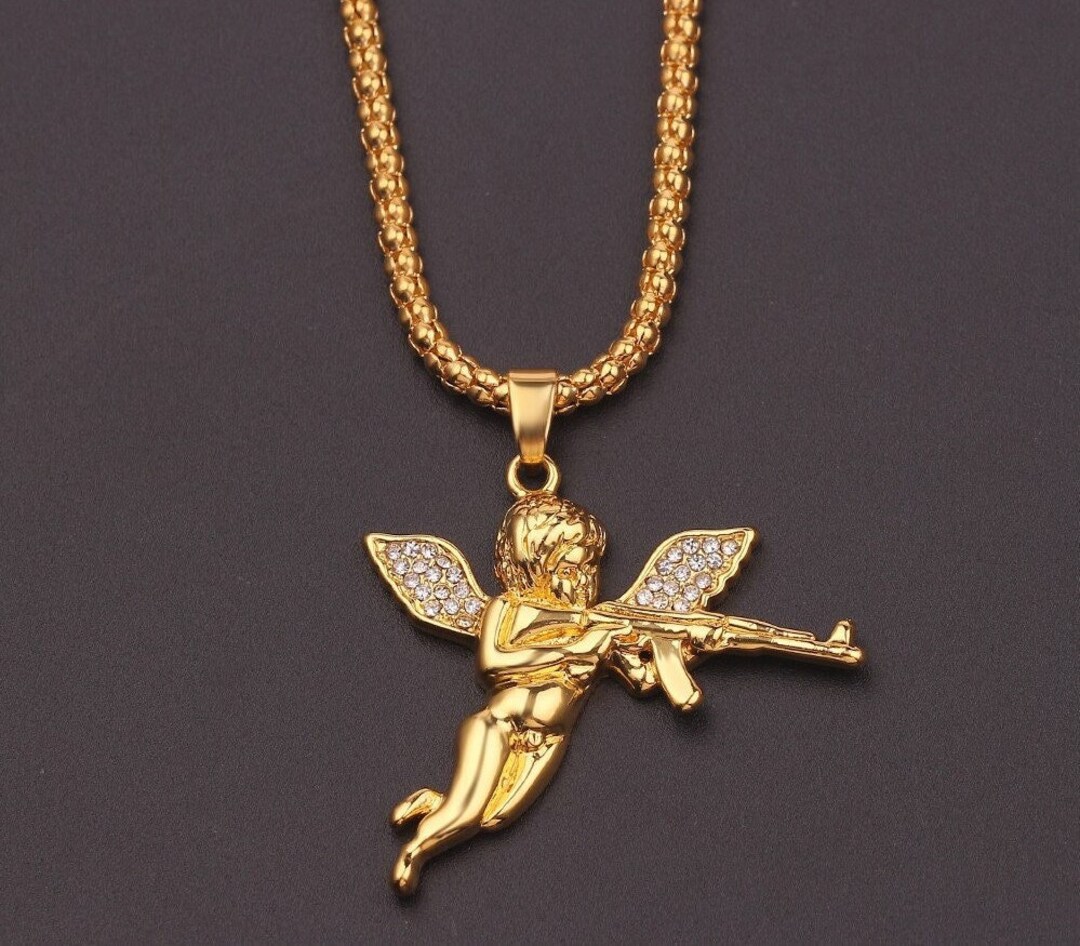 Cupid AK47 Pendant Gold Angel Gun Pendant Gothic Necklace - Etsy