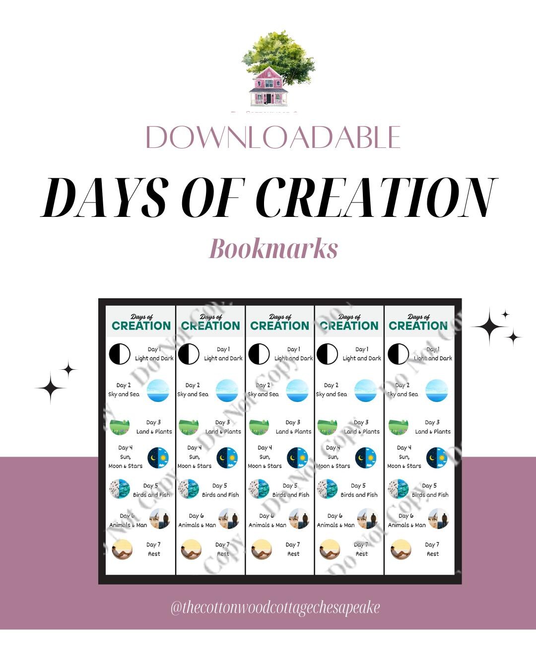 Days of Creation Bookmarks Download/printable - Etsy