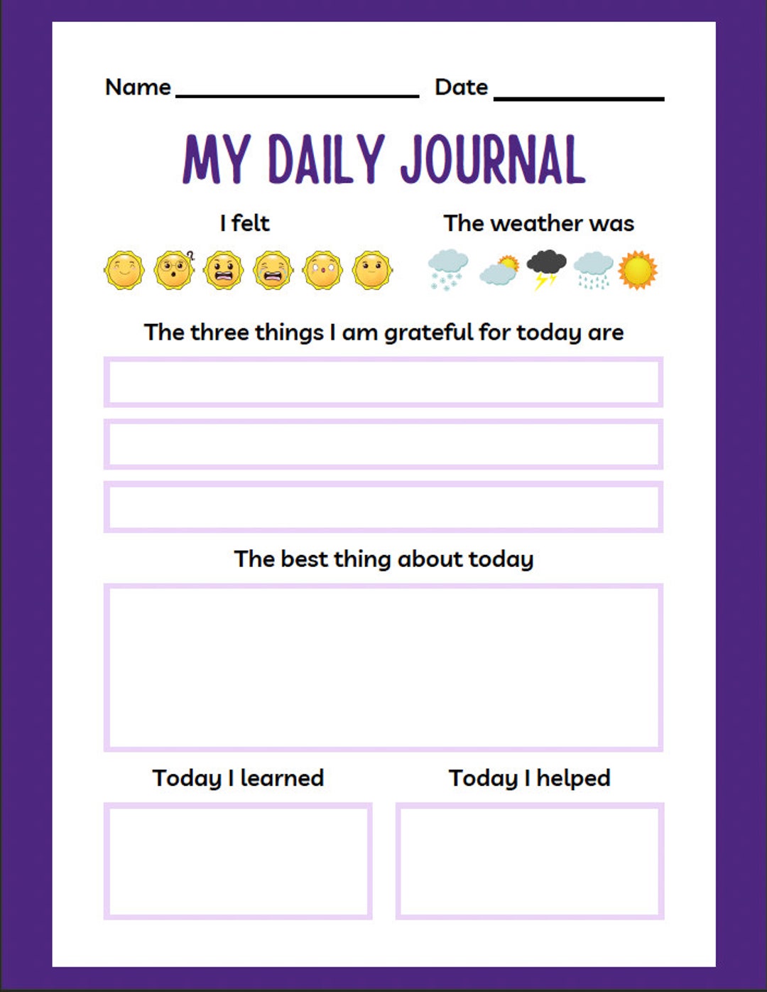 Kids Daily Journal Pages - Set of 3 Colorful & Engaging Templates for ...