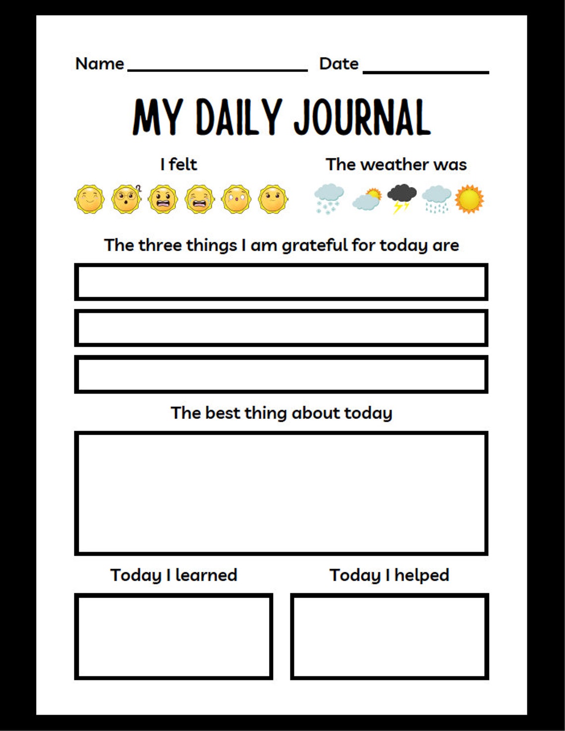 Kids Daily Journal Pages Set of 3 Colorful & Engaging Templates for ...