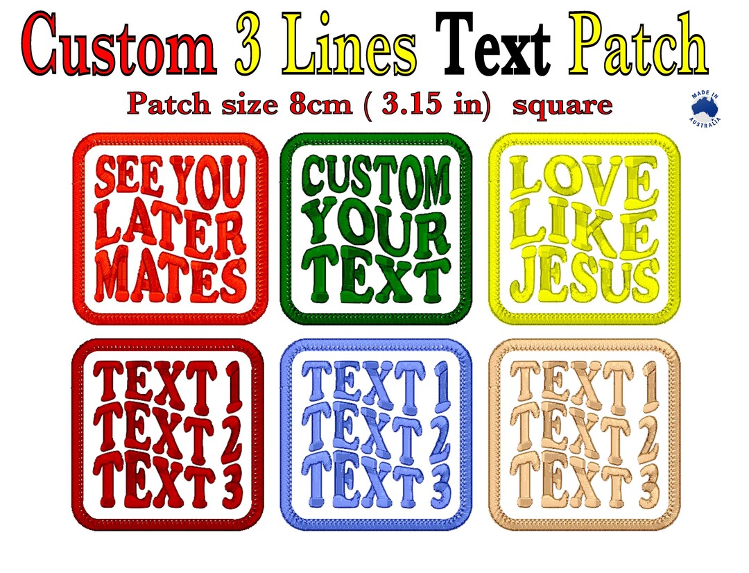 Custom 3 Lines Text Embroidery Custom Name Text Patch Stripes Badge ...