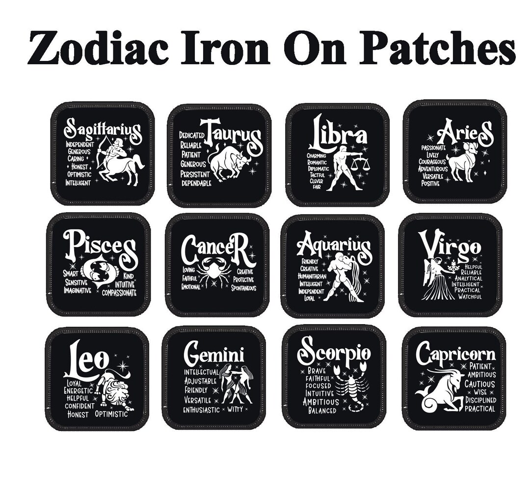 Zodiac Sign Iron on Patch | Twelve Constellation Witchy Embroidery ...