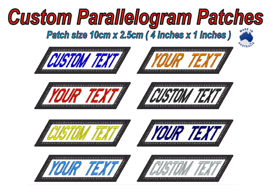 Custom Parallelogram Name Text Patch Stripes Badge Iron on ( White ...