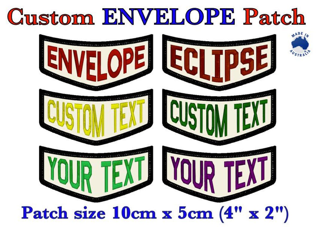 CUSTOM ENVELOPE Shape and Name Text Numbers Embroidery Iron on ...